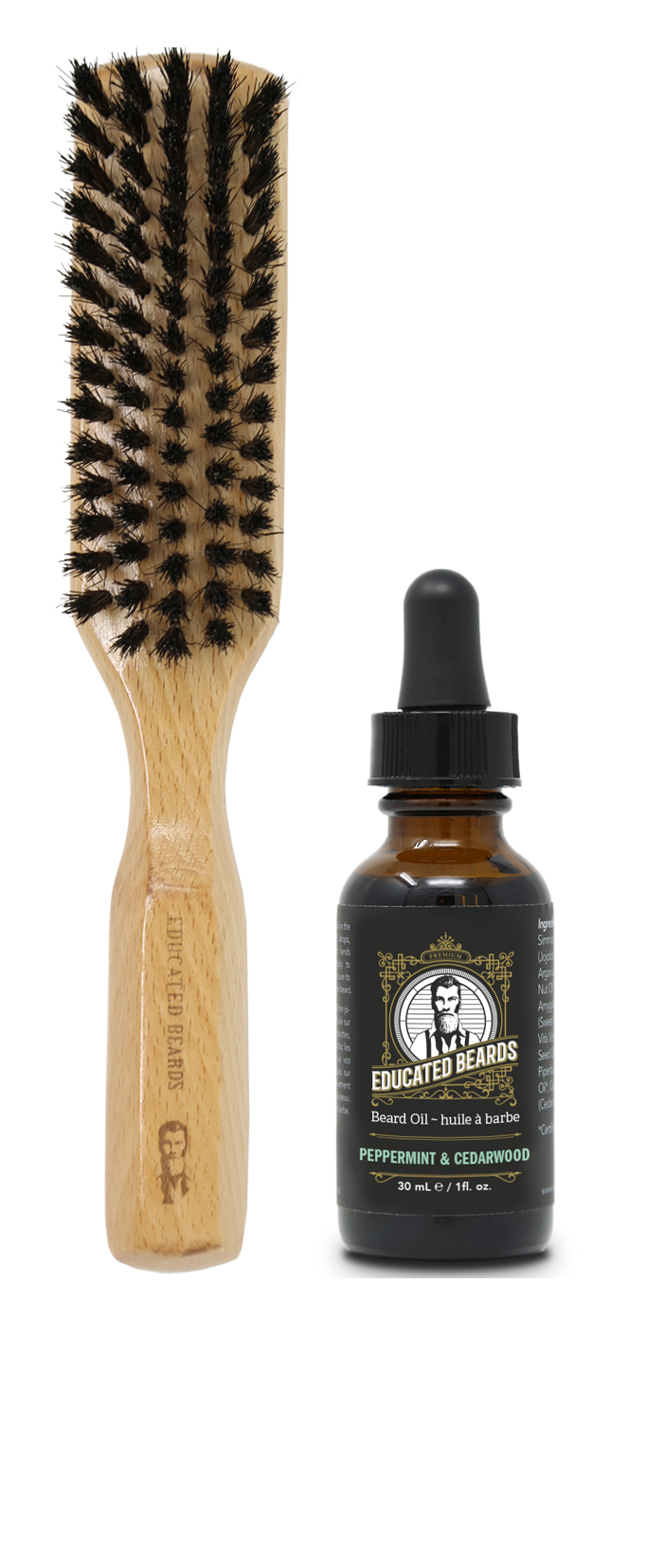 Boar Hair Brush + Peppermint & Cedarwood Beard Oil | Educated Beards